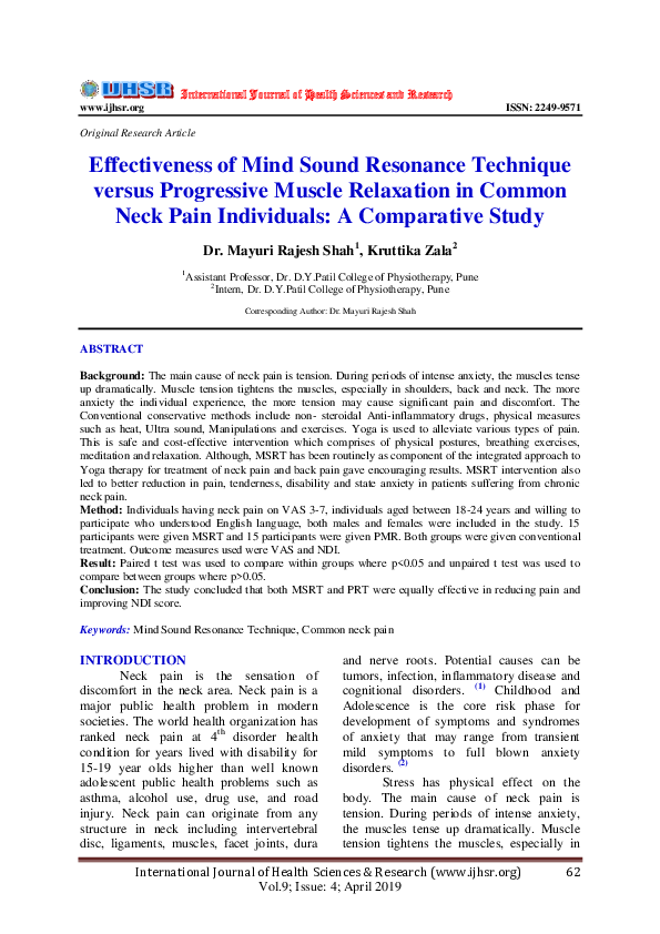 (PDF) Effectiveness of Mind Sound Resonance Technique versus ...