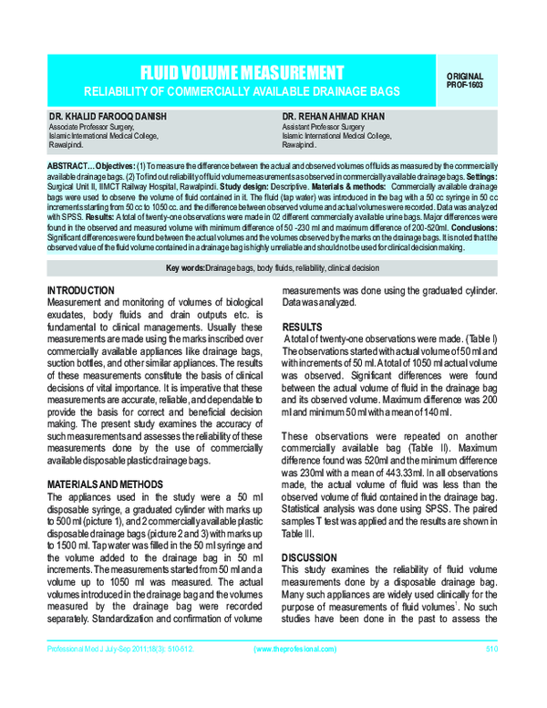 (PDF) Fluid Volume Measurement