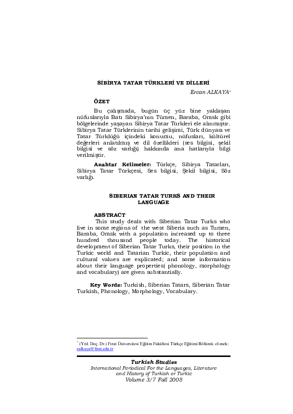 (PDF) Siberian Tatar Turks And Their Language