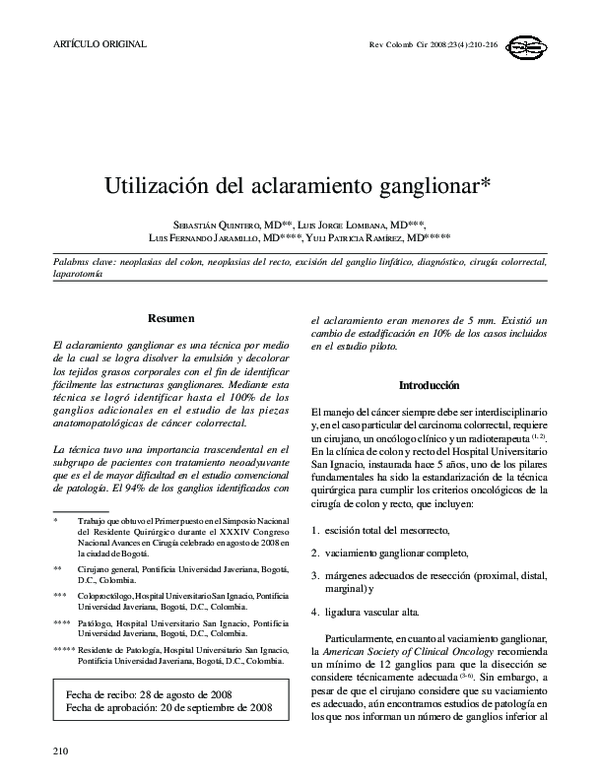 (PDF) Utilización del aclaramiento ganglionar