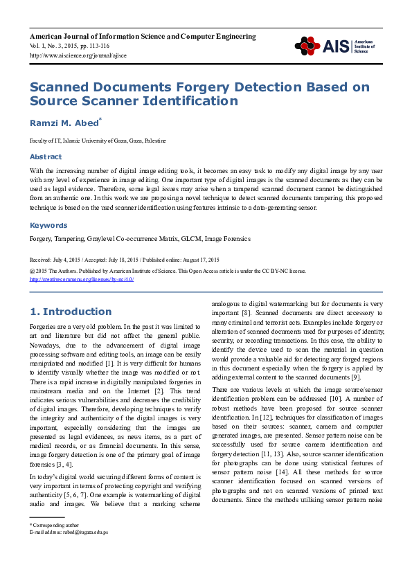 Pdf Scanned Documents Forgery Detection Based On Source Scanner
