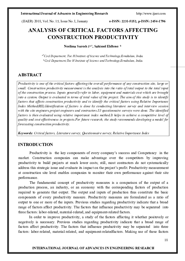 (PDF) Analysis of Critical Factors Affecting Construction Productivity