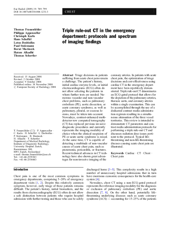 (PDF) Triple rule-out CT in the emergency department: protocols and ...