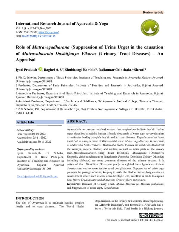 (PDF) Role of Mutravegadharana (Suppression of Urine Urge) in the ...