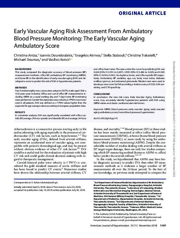 (PDF) Early Vascular Aging Risk Assessment From Ambulatory Blood ...