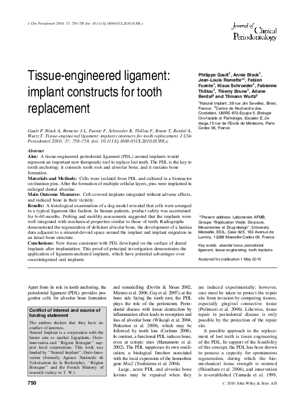 (PDF) Tissue-engineered ligament: implant constructs for tooth replacement