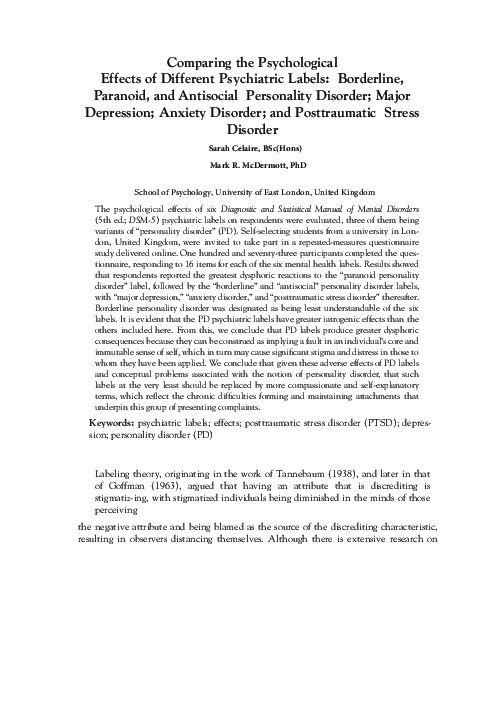 (PDF) Comparing the Psychological Effects of Different Psychiatric ...