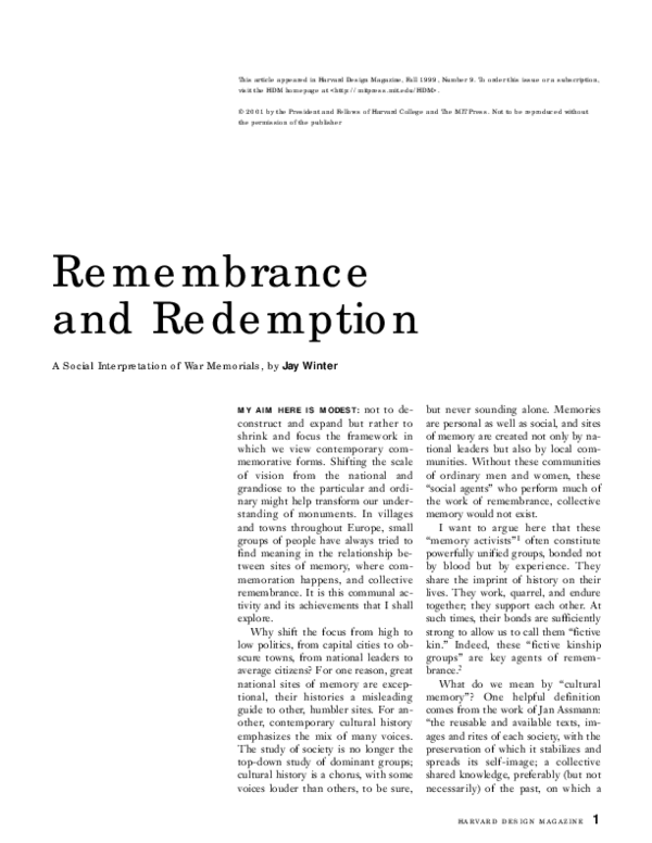 (PDF) Remembrance and Redemption A Social Interpretation of
