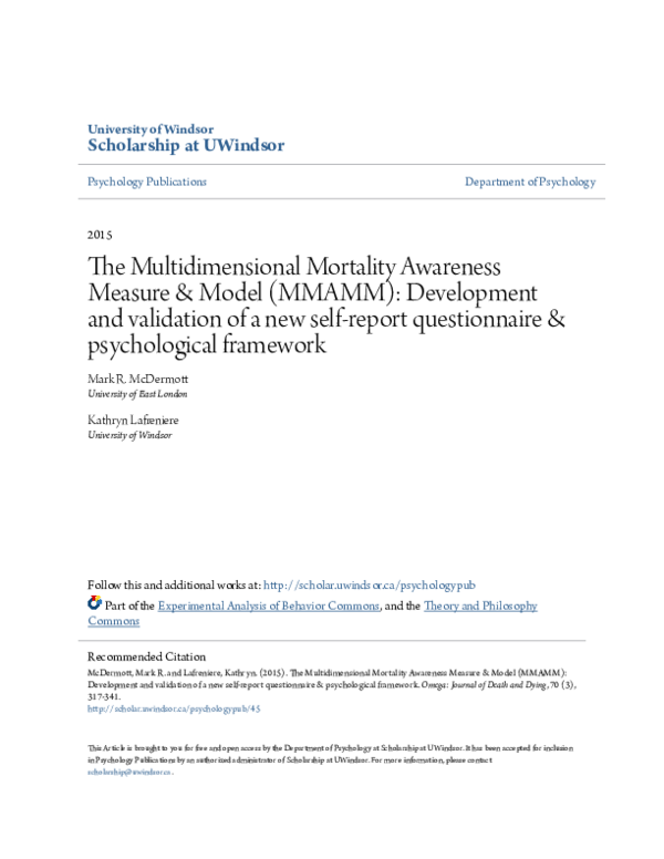 (PDF) The multidimensional mortality awareness measure and model: development and validation of ...