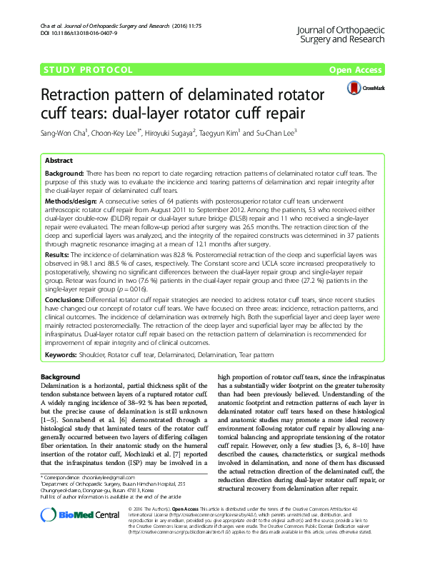 (PDF) Retraction pattern of delaminated rotator cuff tears: dual-layer ...