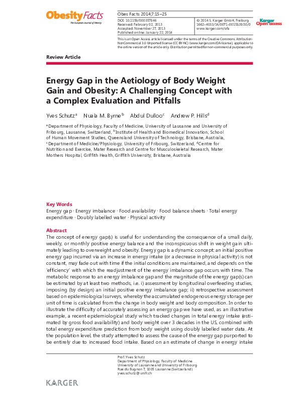 (PDF) Energy Gap in the Aetiology of Body Weight Gain and Obesity: A ...