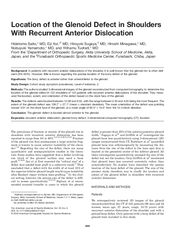 (PDF) Location of the Glenoid Defect in Shoulders with Recurrent ...