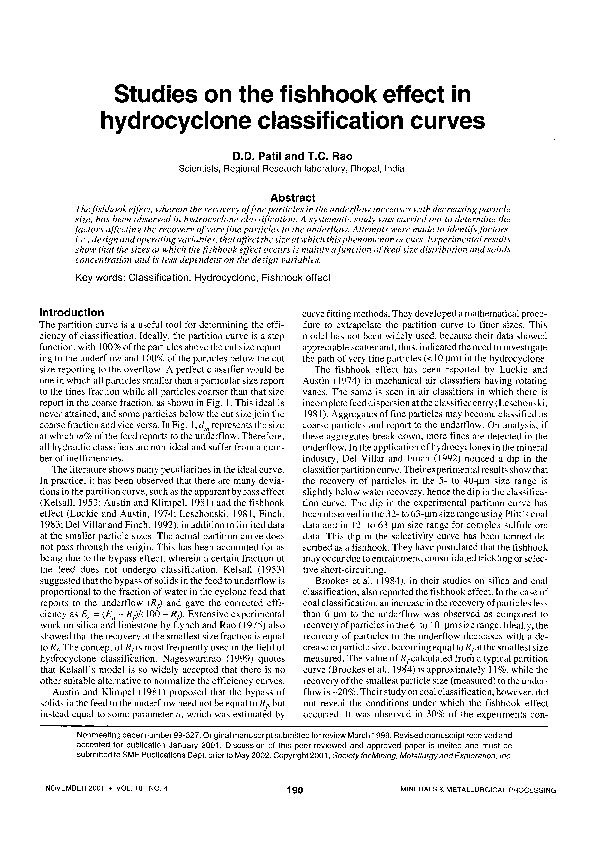 (PDF) Studies on the fishhook effect in hydrocyclone classification curves