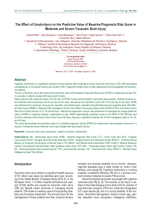 (PDF) The Effect of Cerebrolysin on the Predictive Value of Baseline Prognostic Risk Score in ...