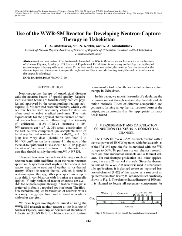 (PDF) Use of the WWR-SM reactor for developing neutron-capture therapy ...