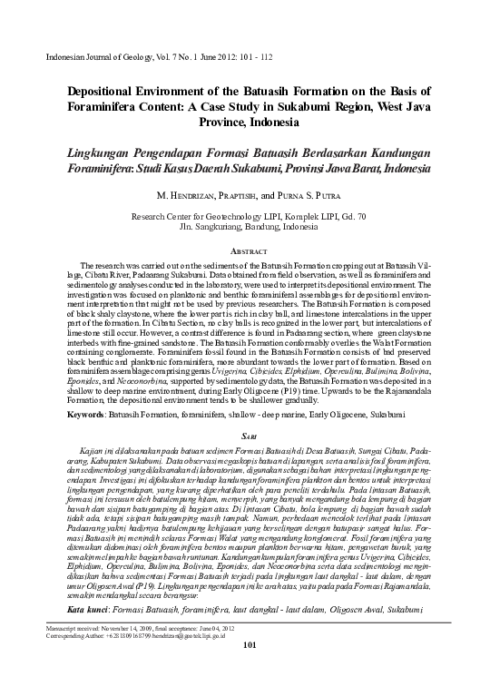 (PDF) Depositional Environment of the Batuasih Formation on the Basis ...