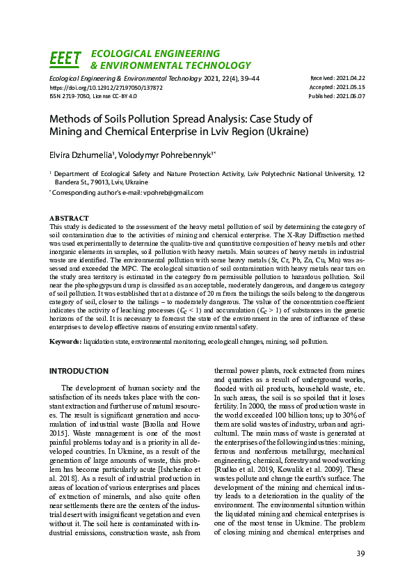 (PDF) Methods of Soils Pollution Spread Analysis: Case Study of Mining ...