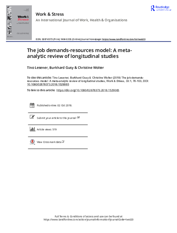 (PDF) The job demands-resources model: A meta-analytic review of ...