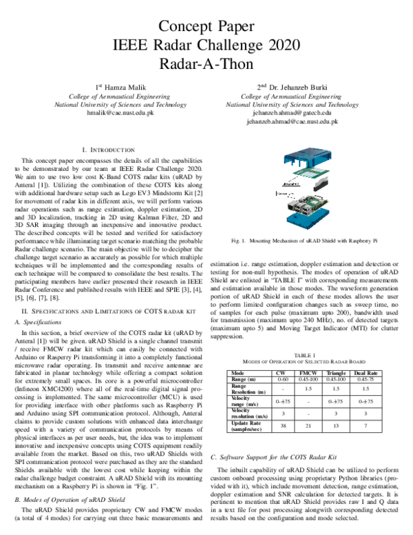 (PDF) Concept Paper IEEE Radar Challenge 2020 Radar-A-Thon