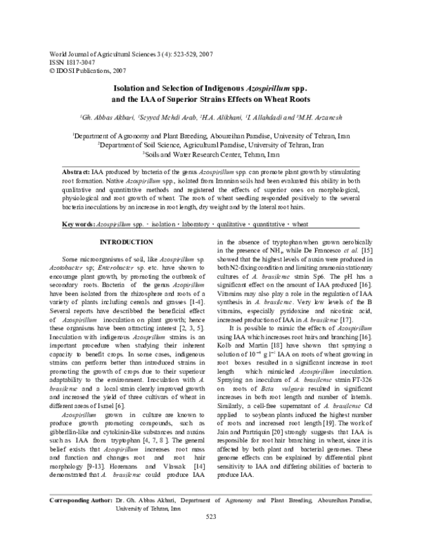 (PDF) Isolation and selection of indigenous Azospirillum spp. from a ...