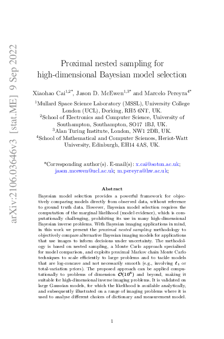 (PDF) High-dimensional Bayesian model selection by proximal nested sampling (PDF) High-dimensional Bayesian model selection by proximal nested sampling