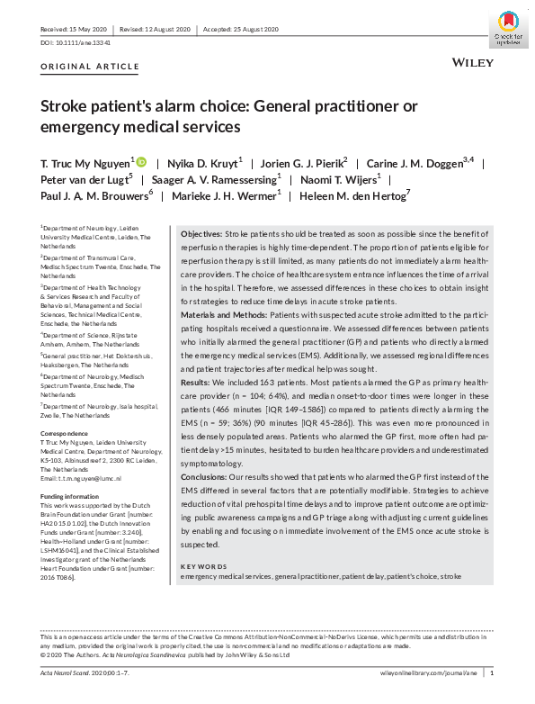(PDF) Stroke patient's alarm choice: General practitioner or emergency ...