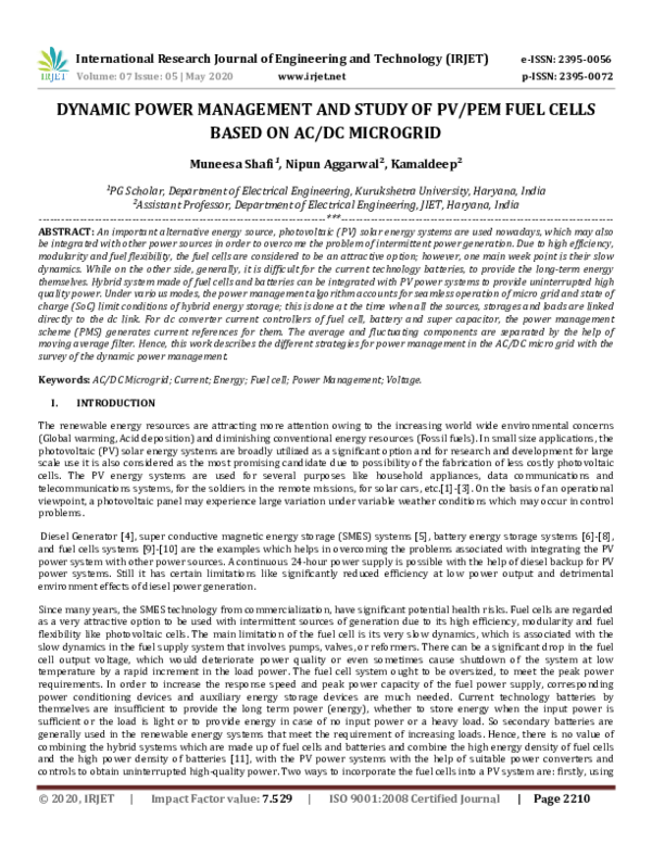 (PDF) Dynamic Power Management and Study of PV/Pem Fuel Cells Based on Ac/DC Microgrid