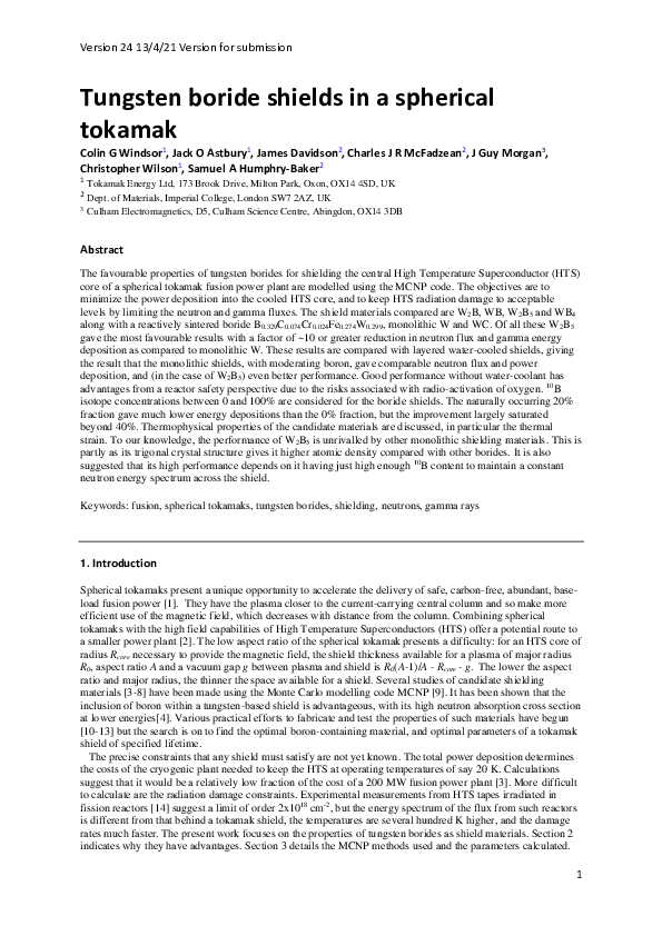(PDF) Tungsten boride shields in a spherical tokamak fusion power plant