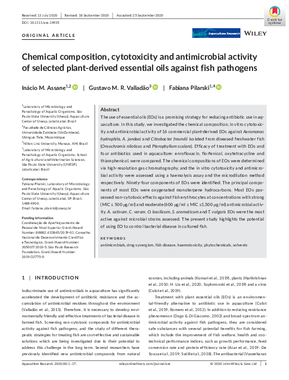 (PDF) Chemical composition, cytotoxicity and antimicrobial activity of selected plant‐derived ...