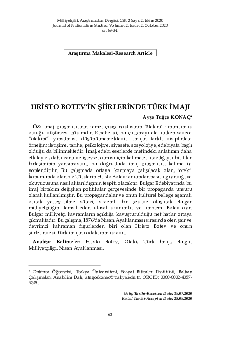 (PDF) Turkish Image in Hristo BOTEV'S Poems