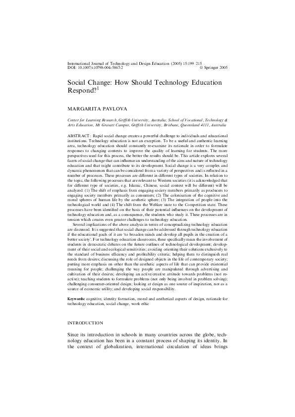(PDF) Social Change: How Should Technology Education Respond?