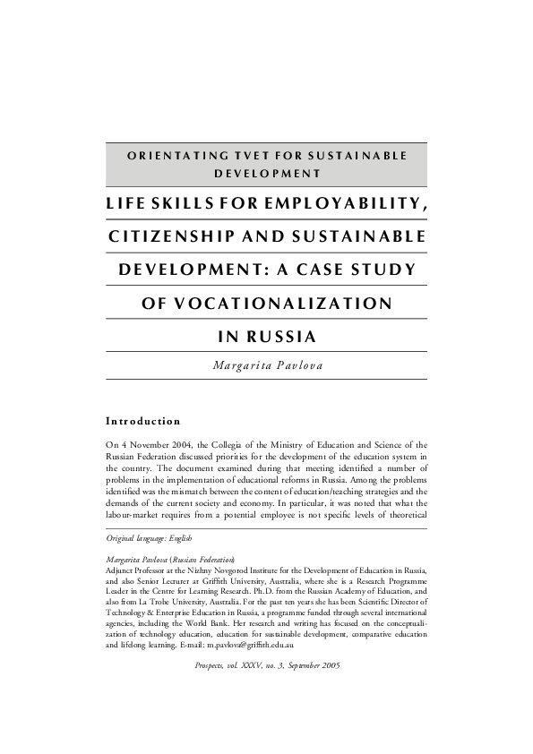 (PDF) Life Skills for Employability, Citizenship and Sustainable ...