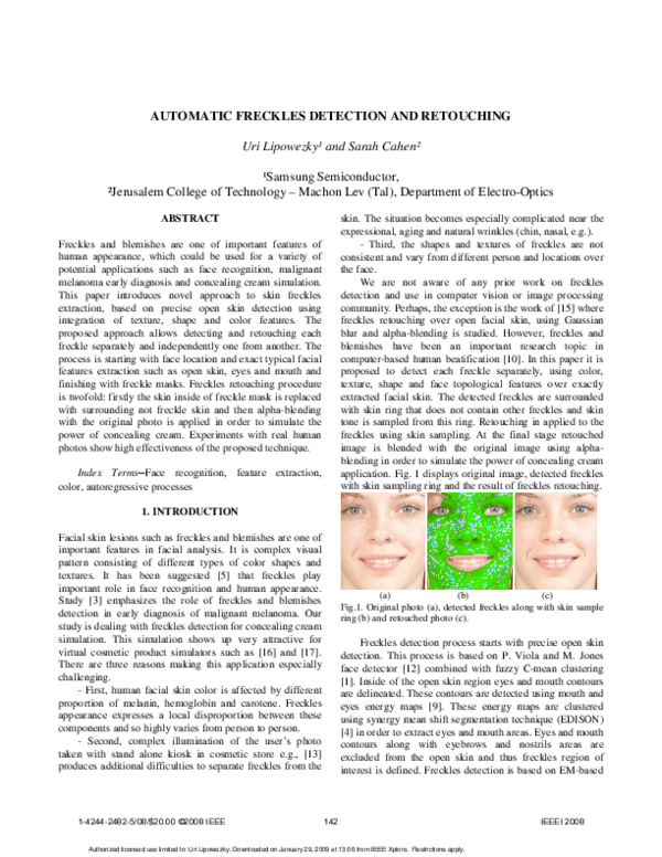 (PDF) Automatic freckles detection and retouching