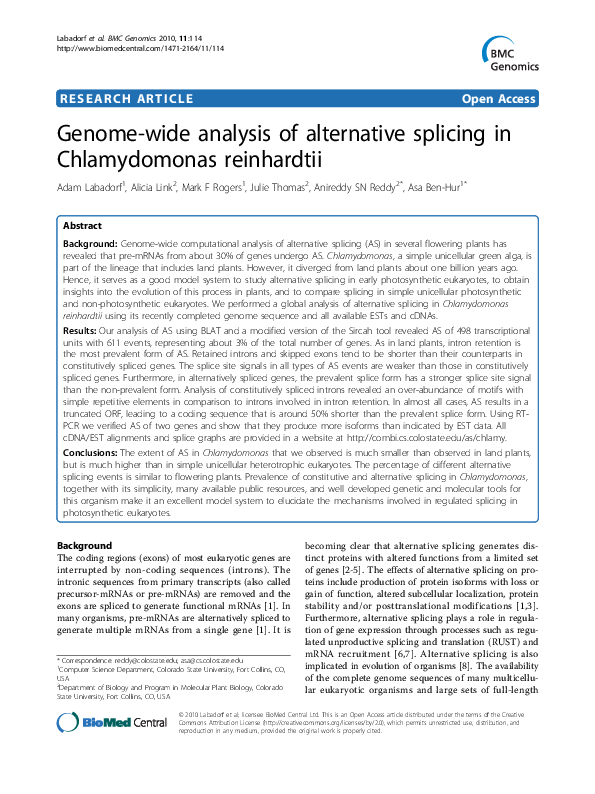 (PDF) RESEARCH ARTICLE Open Access Genome-wide analysis of alternative splicing in