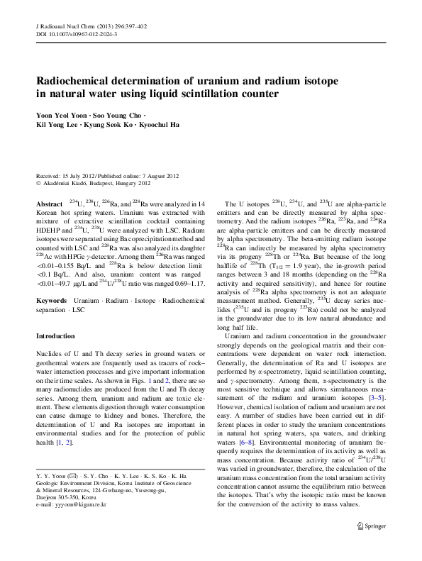 Pdf Radiochemical Determination Of Uranium And Radium Isotope In Natural Water Using Liquid