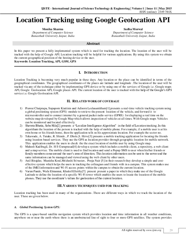 (PDF) Location tracking using Google Geolocation API