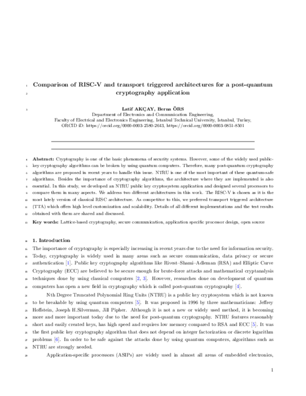 Pdf Comparison Of Risc V And Transport Triggered Architectures For A Postquantum Cryptography