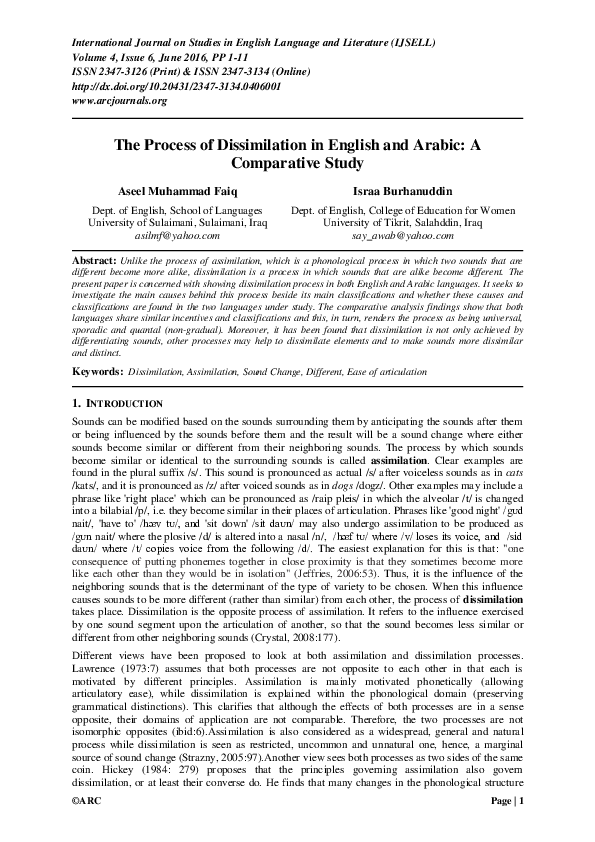 (PDF) the process of dissimilation in English and Arabic