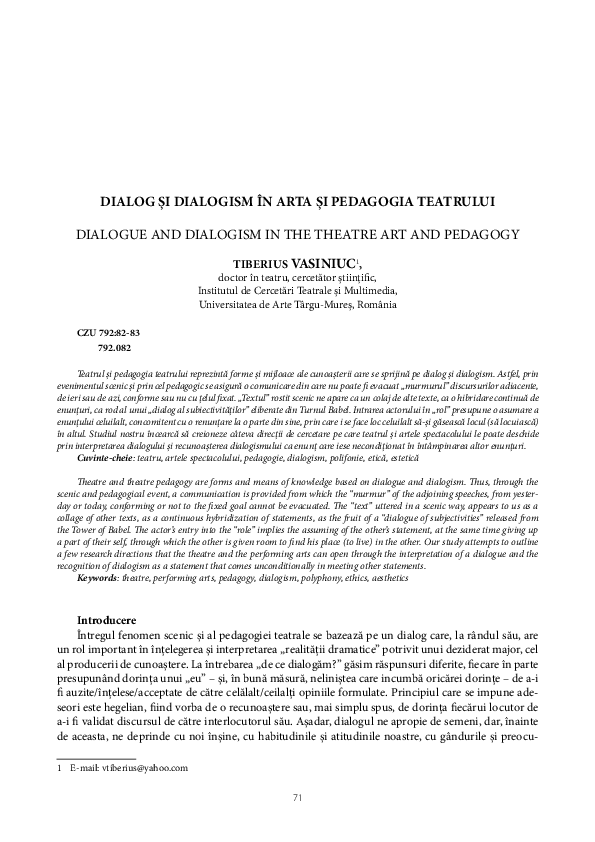 (PDF) Dialogue and dialogism in the theatre art and pedagogy