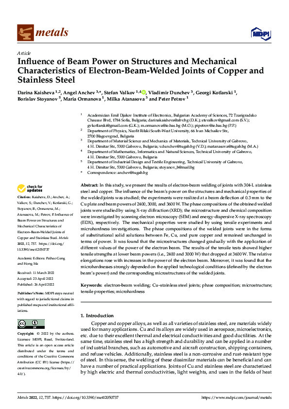(PDF) Influence of Beam Power on Structures and Mechanical Characteristics of Electron-Beam ...