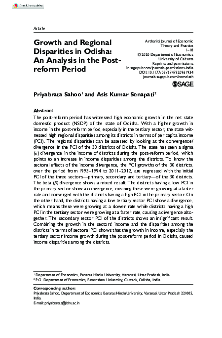 (PDF) Growth and Regional Disparities in Odisha: An Analysis in the ...
