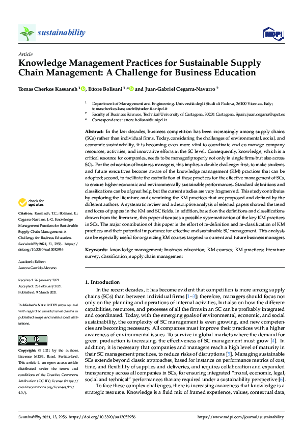 (PDF) Knowledge Management Practices for Sustainable Supply Chain Management: A Challenge for ...