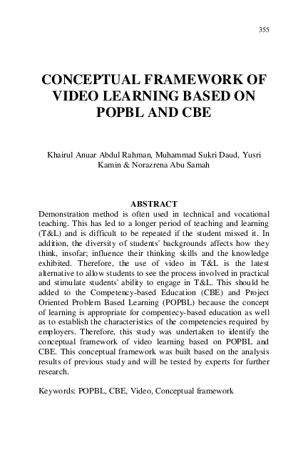 Pdf Conceptual Framework Of Video Learning Based On Popbl