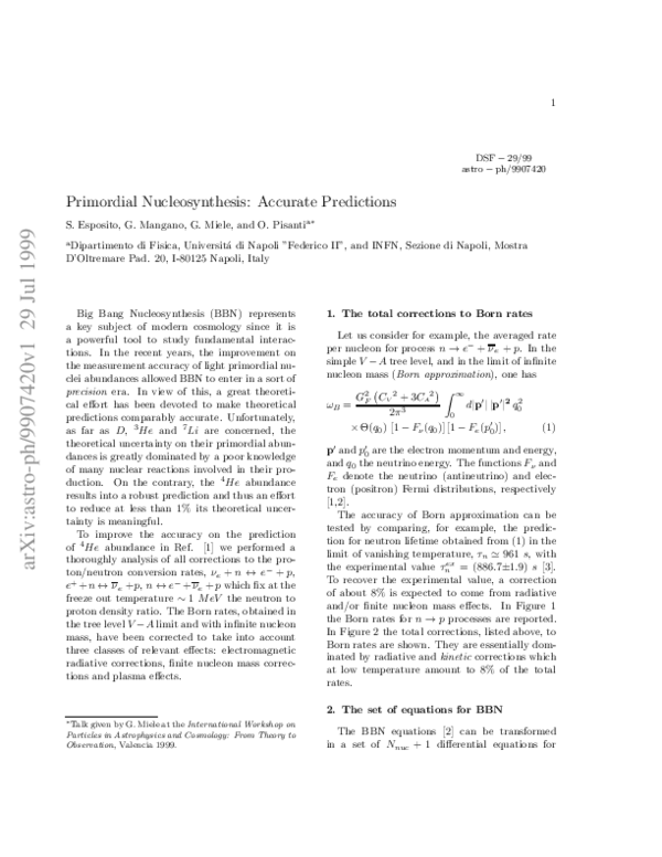 (PDF) Primordial nucleosynthesis: Accurate predictions