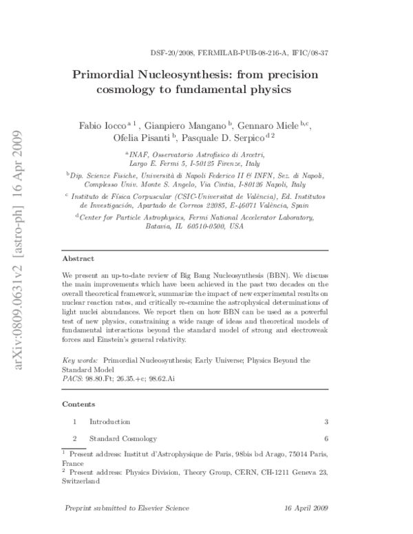 (PDF) Primordial nucleosynthesis: From precision cosmology to ...