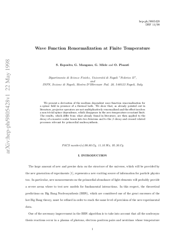 (PDF) Wave function renormalization at finite temperature