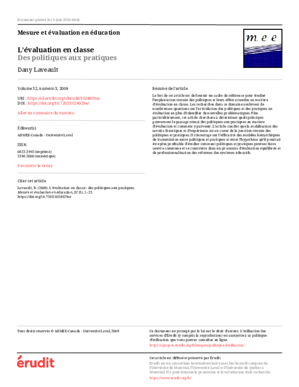 (PDF) L’évaluation en classe
