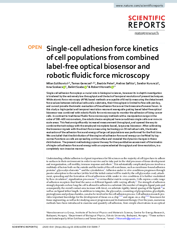 (PDF) Single-cell adhesion force kinetics of cell populations from combined label-free optical ...