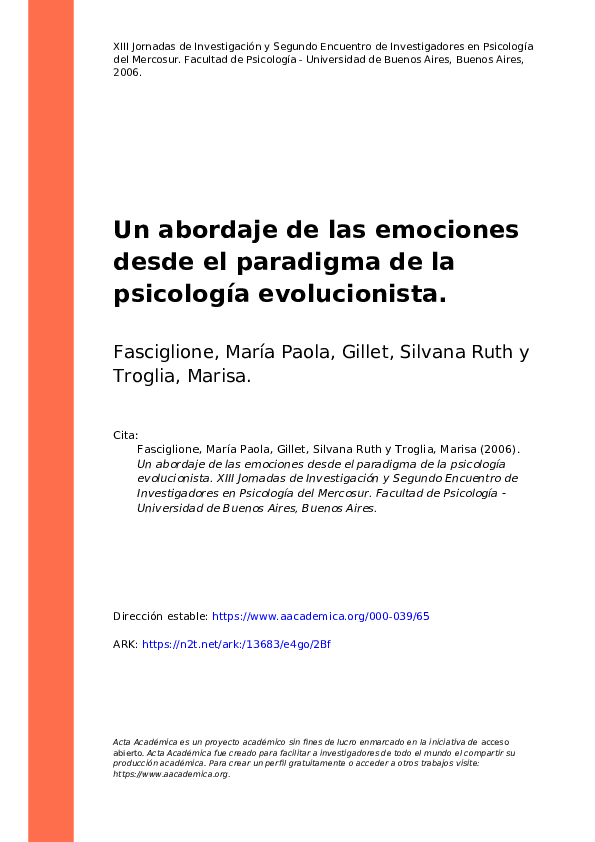 (PDF) Un Abordaje De Las Emociones Desde El Paradigma De La Psicología Evolucionista