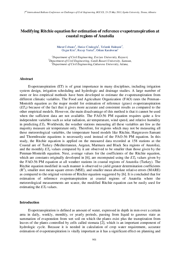 (PDF) Modifying Ritchie equation for estimation of reference ...